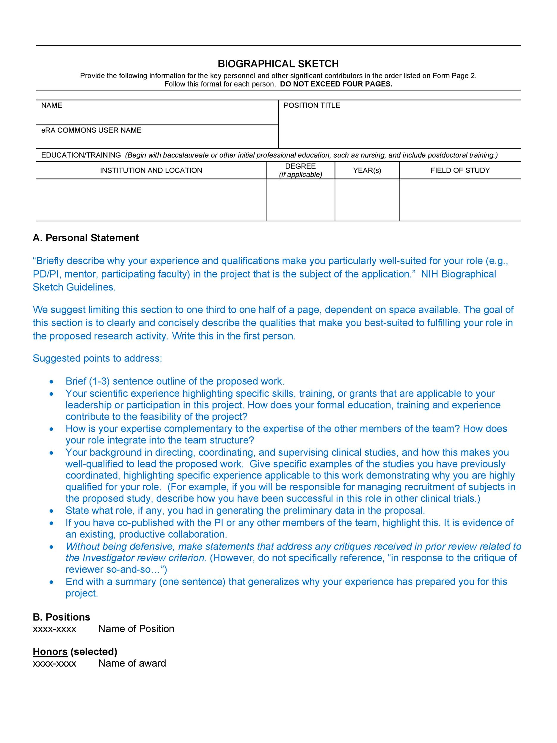 Help Writing Biographical Sketch
