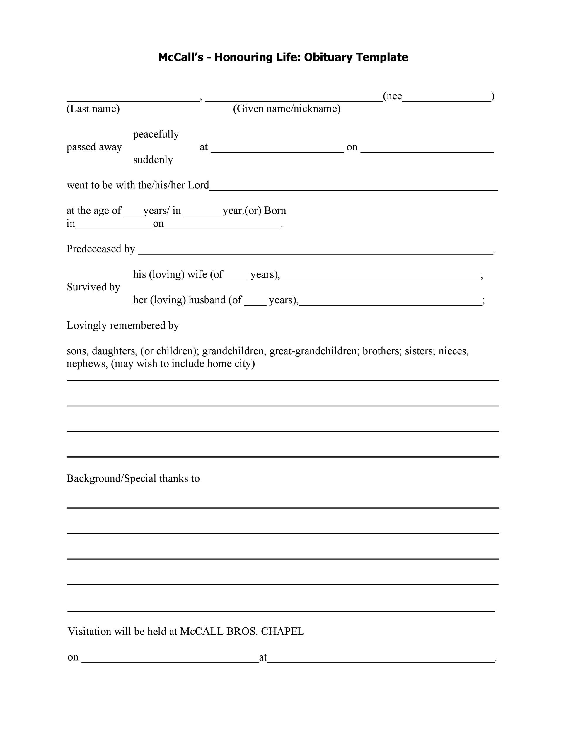 Printable Obituary Template Free - Free Templates Printable Printable Obituary Template Free - Free Templates Printable