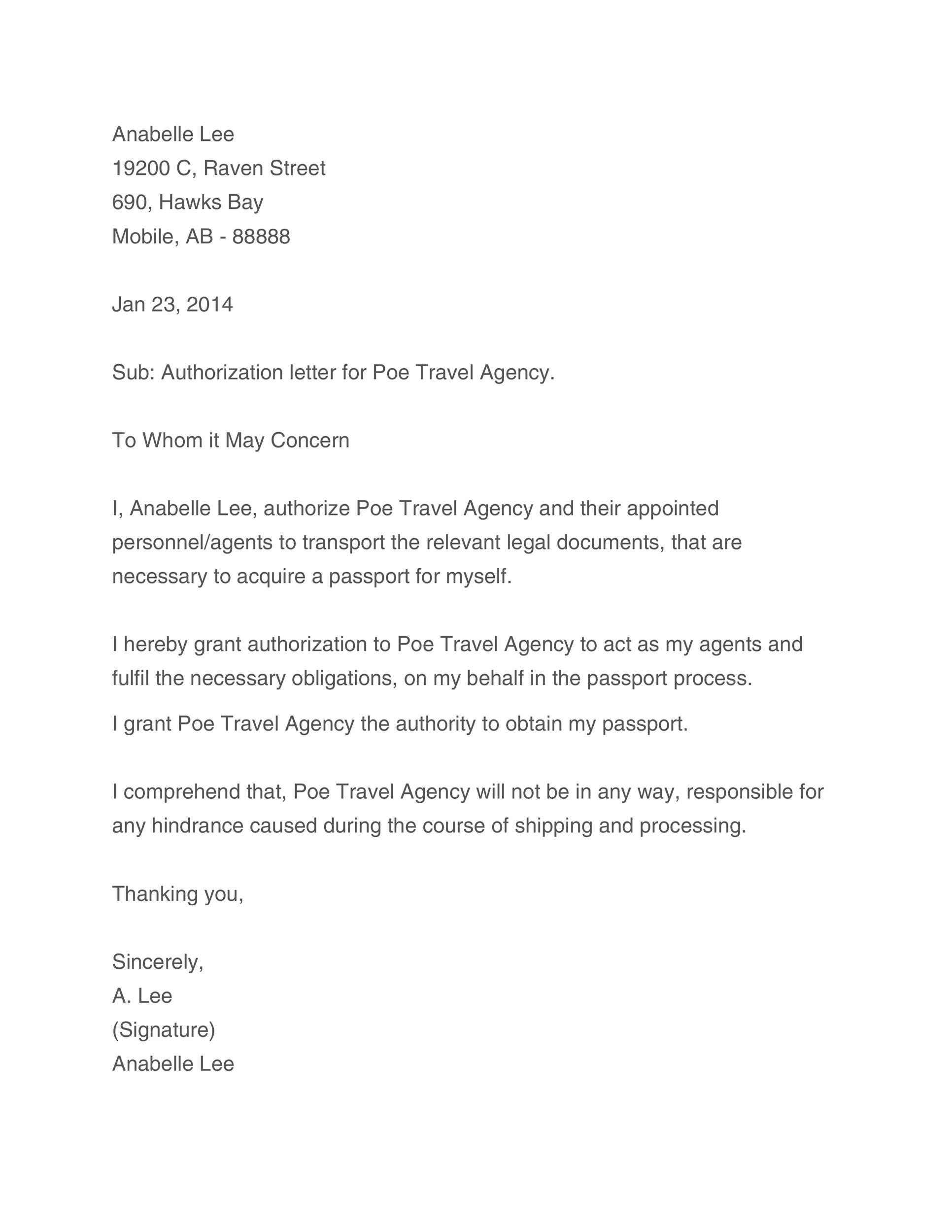 Sample Letter Giving Permission To Act On My Behalf
