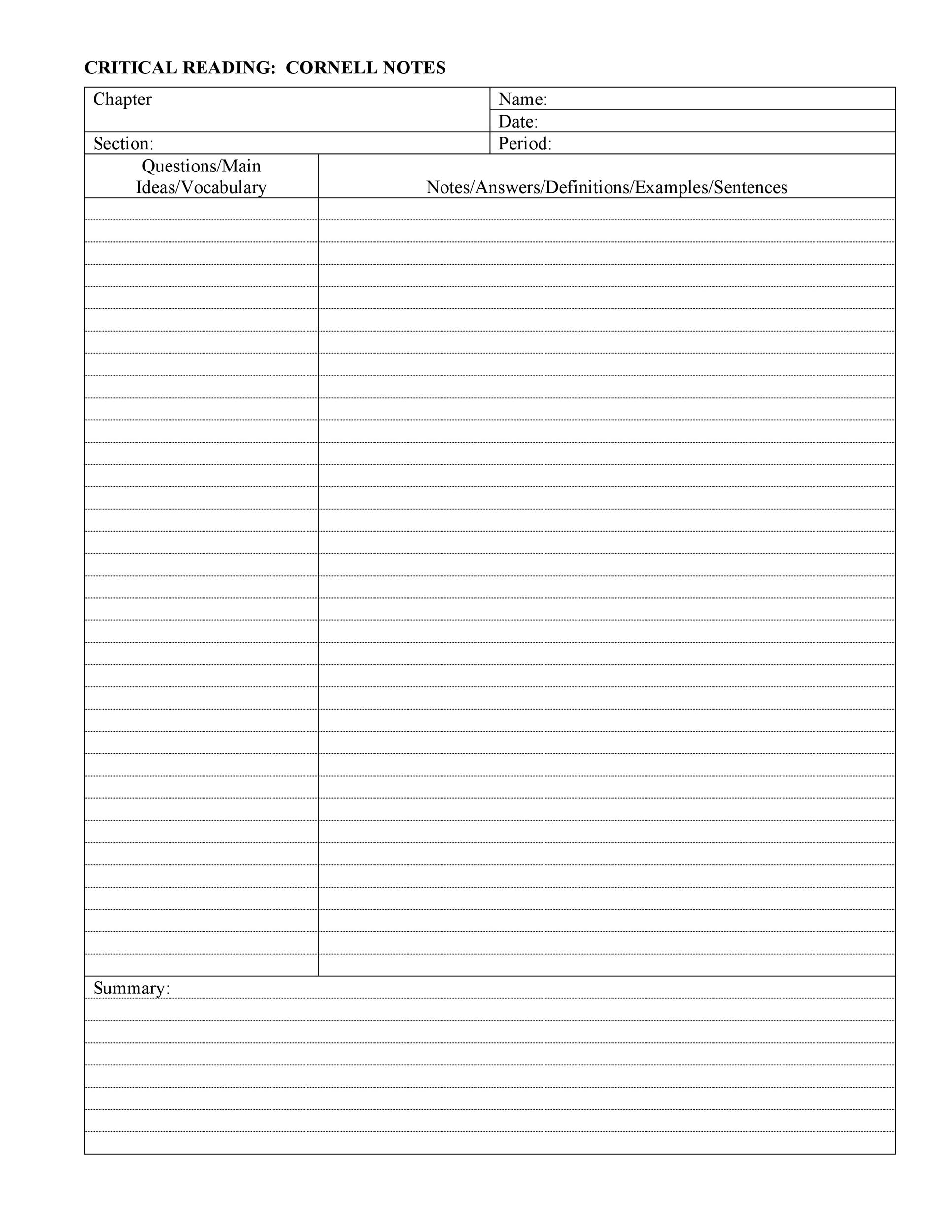Cornell Notes Word Template Cornell Notes Word Template
