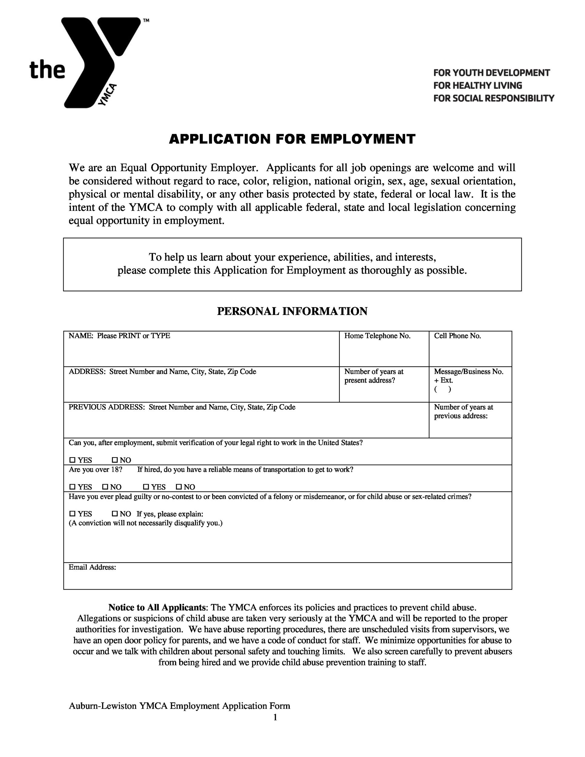 50 Free Employment Job Application Form Templates Printable 