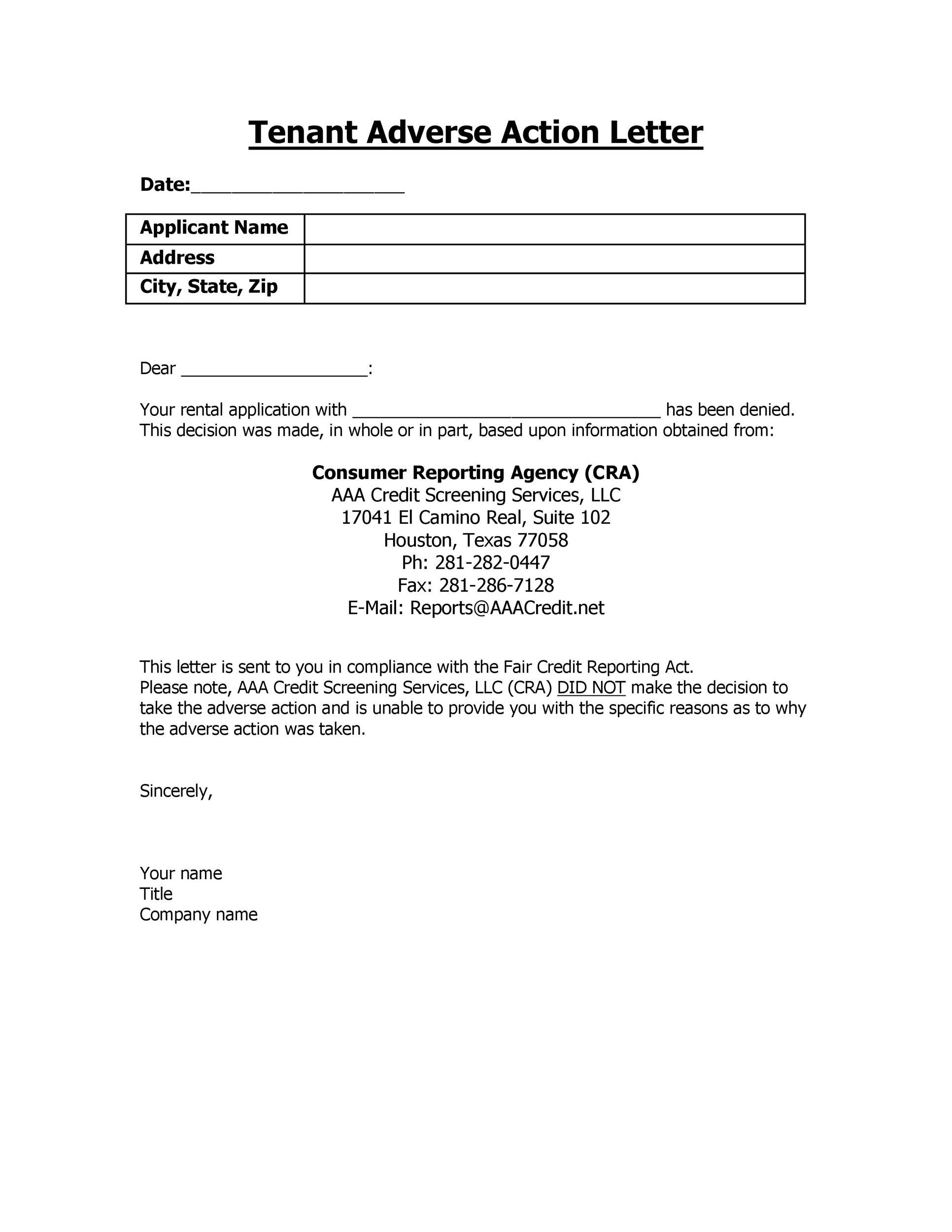 50 Free Adverse Action Notices Adverse Action Letters TemplateLab 50 Free Adverse Action Notices Adverse Action Letters TemplateLab