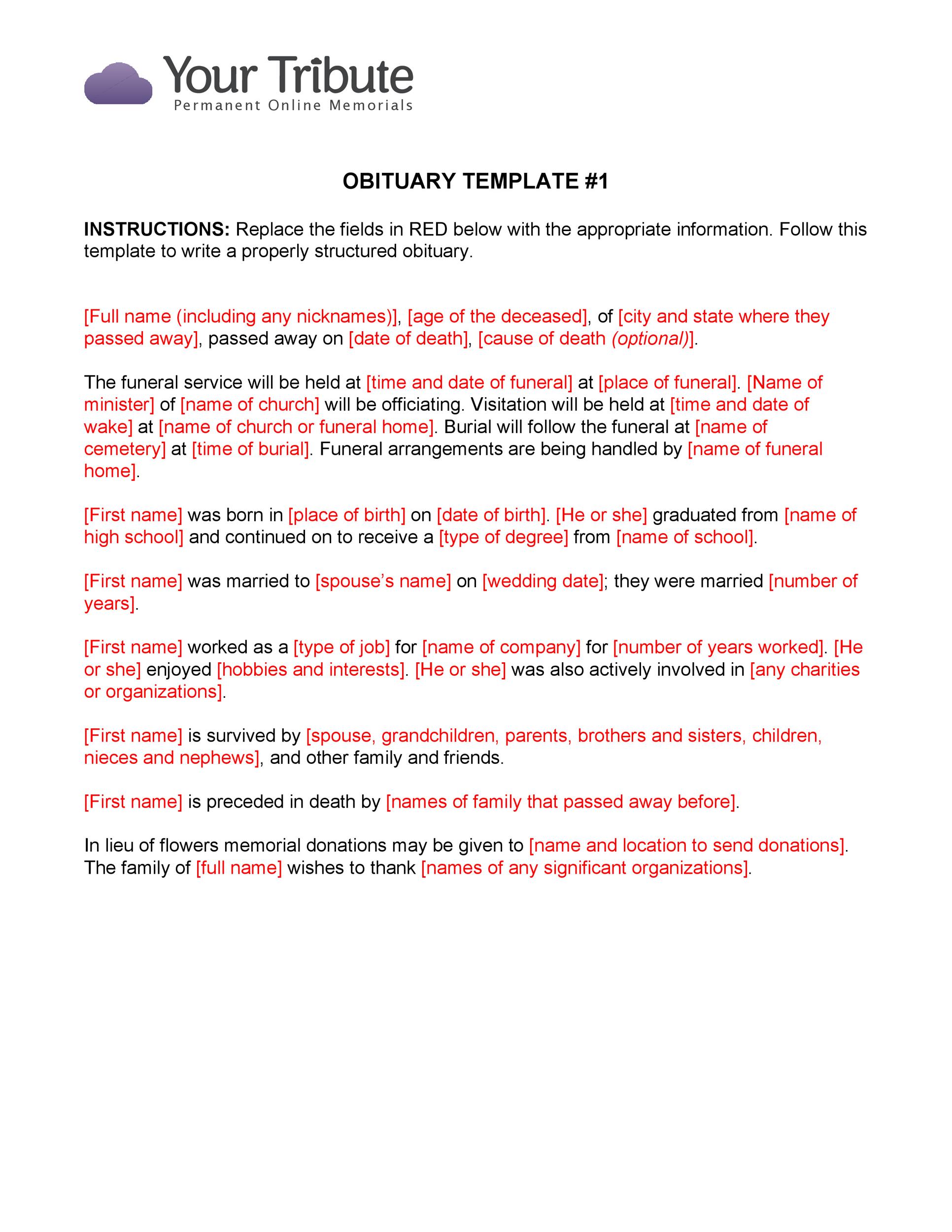 Obituary Templates Word Obituary Templates Word