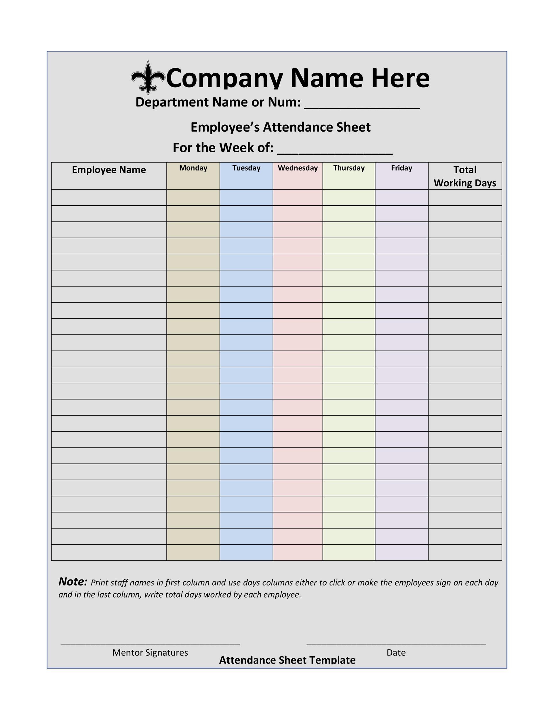 Free Printable Weekly Attendance Sheet Template - Printable Templates ... Free Printable Weekly Attendance Sheet Template - Printable Templates ...