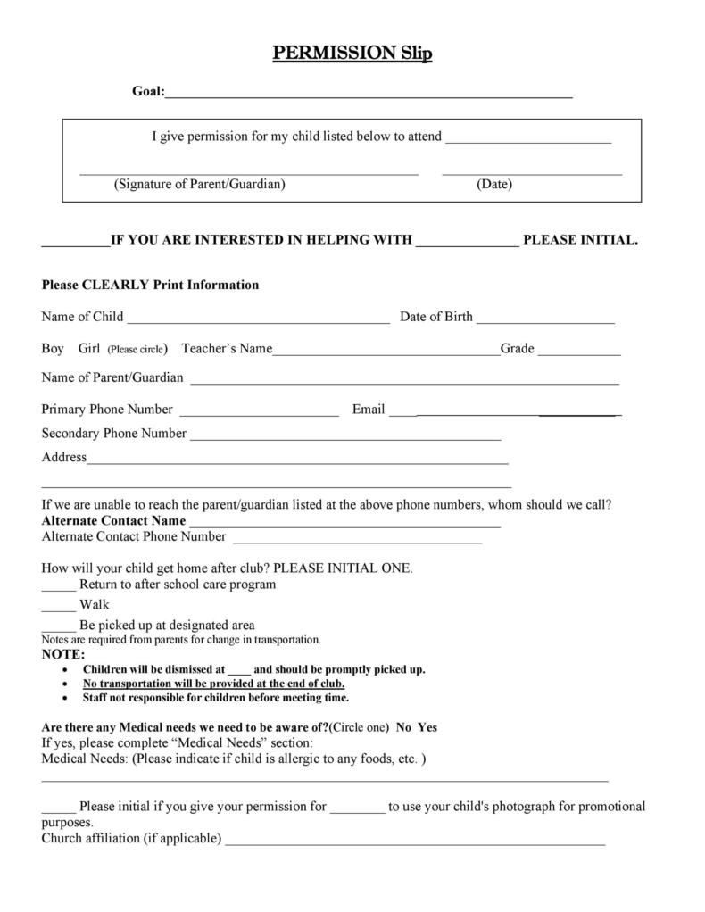 35 Permission Slip Templates & Field Trip Forms