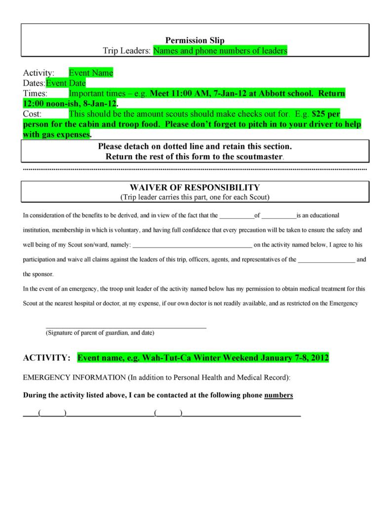 35 Permission Slip Templates & Field Trip Forms