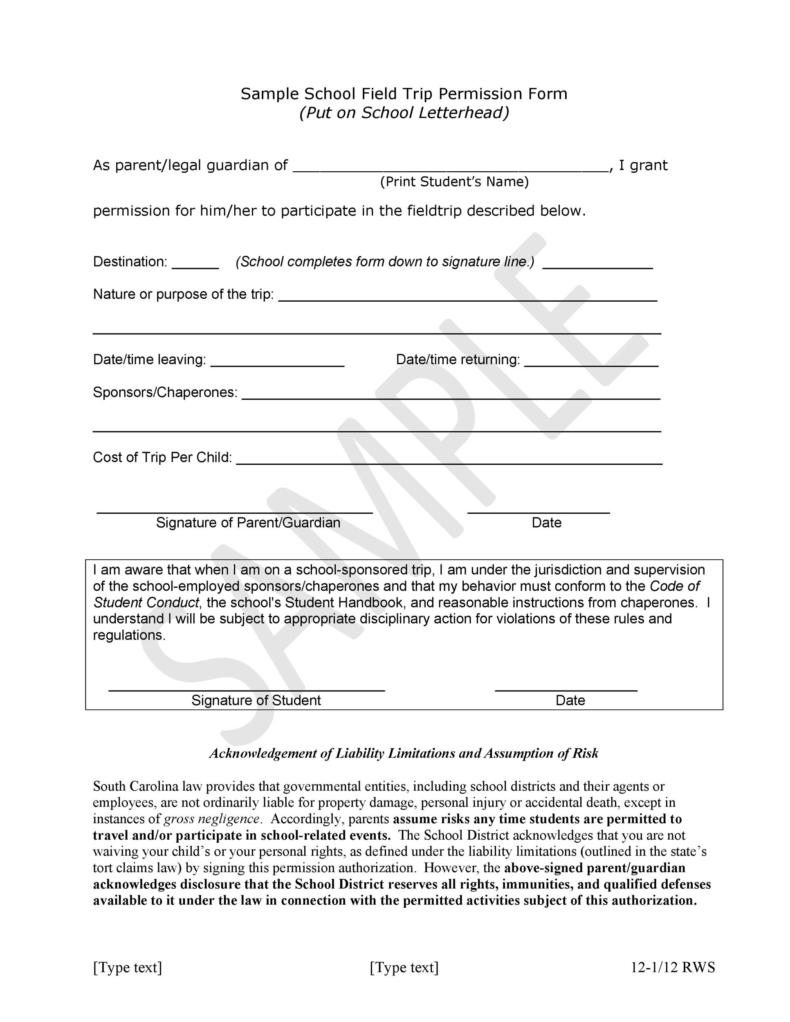 35 Permission Slip Templates & Field Trip Forms