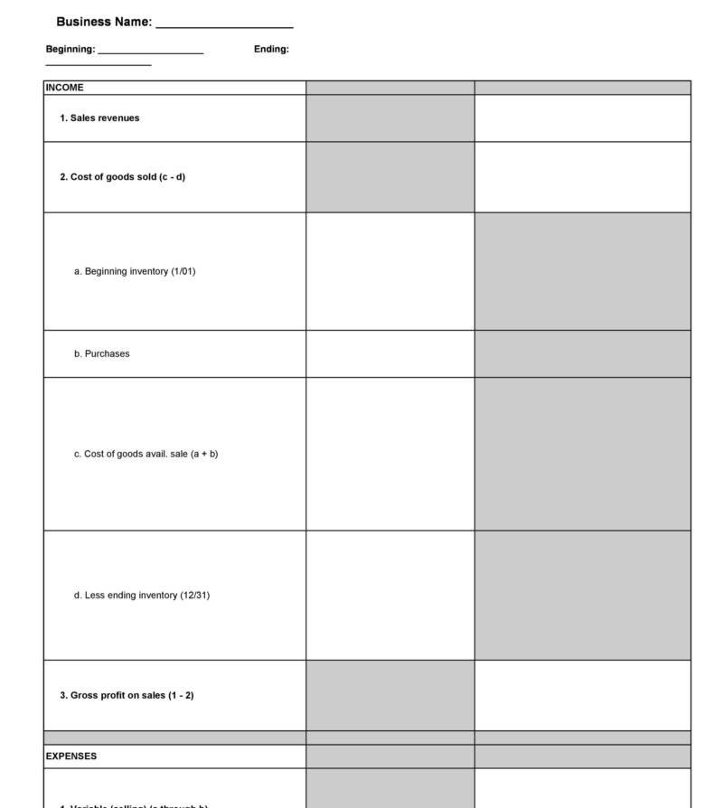 Profit And Loss Template Printable Free