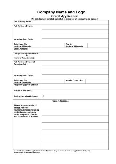 40 Free Credit Application Form Templates & Samples