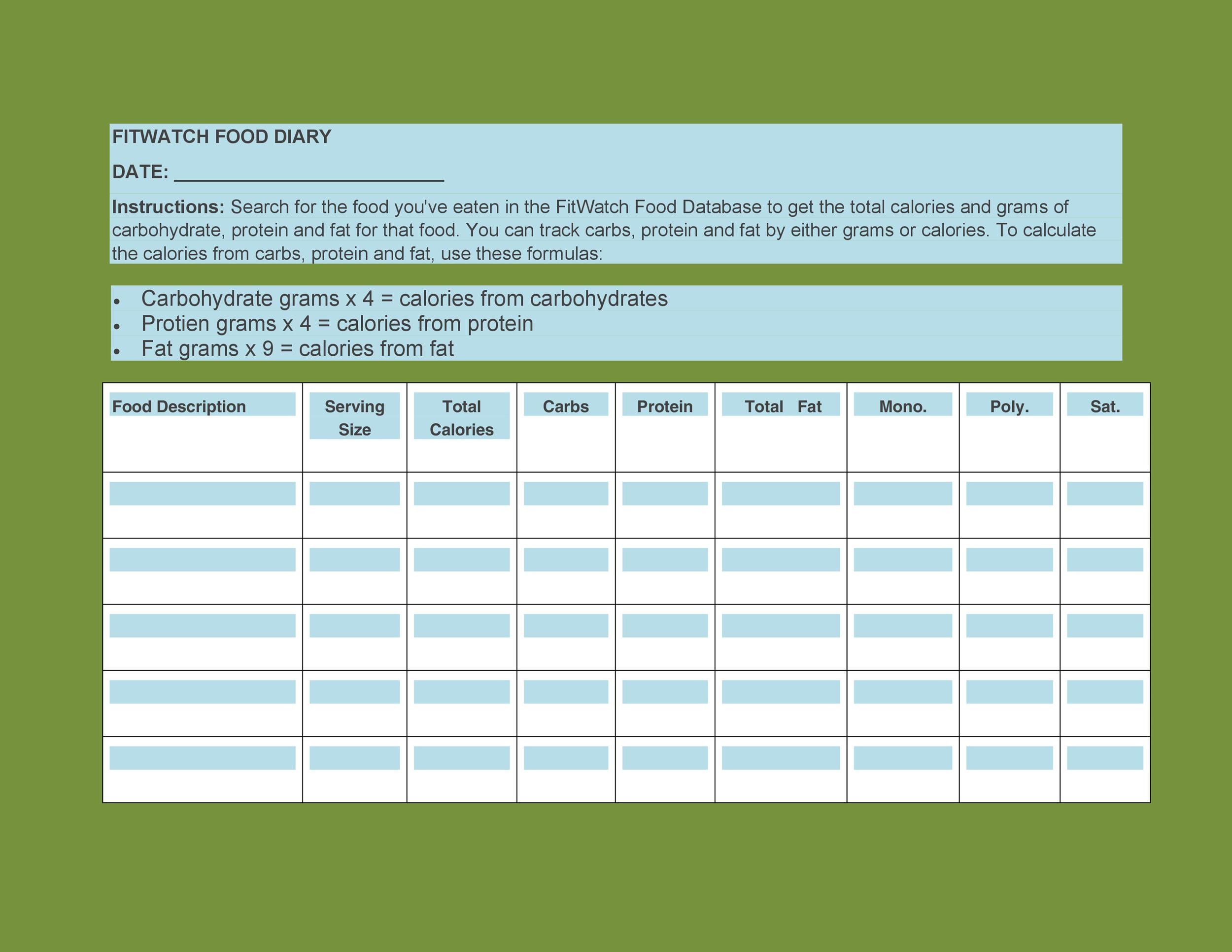40 plantillas simples de Diario de alimentos y ejemplos de Registro de ...