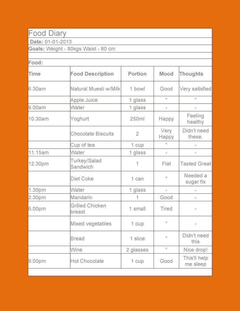 49 Simple Food Diary Templates & Food Log Examples