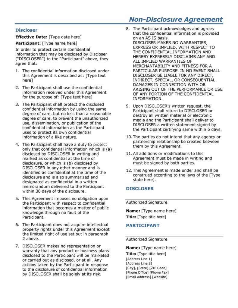 44 Non Disclosure Agreement Templates [NDA Forms]