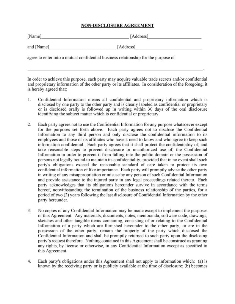 44 Non Disclosure Agreement Templates [NDA Forms]