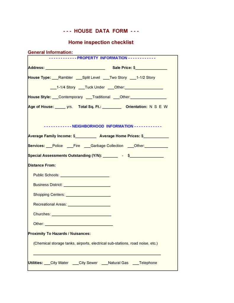 30+ Printable Home Inspection Checklists (Word, PDF, Excel)