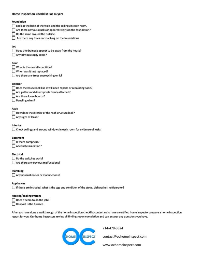 30+ Printable Home Inspection Checklists (Word, PDF, Excel)