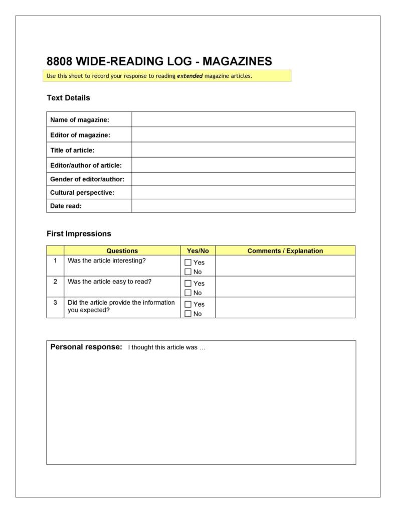 47 Printable Reading Log Templates for Kids, Middle School & Adults