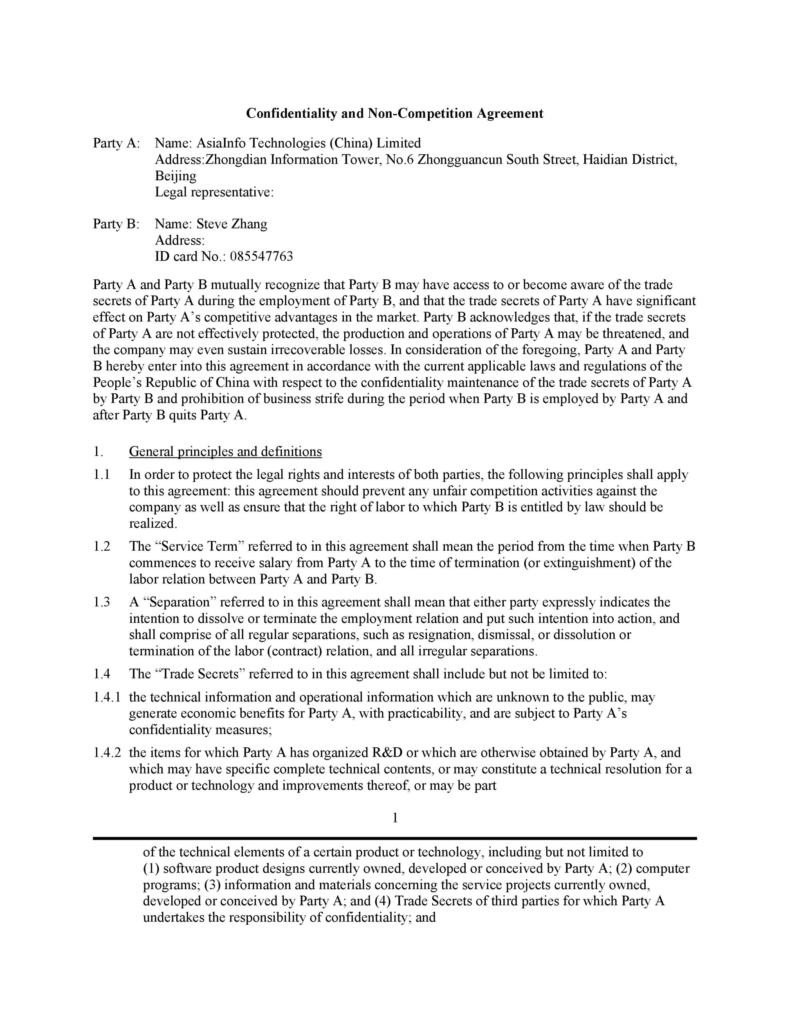 39 Standard Non-Compete Agreement Templates ᐅ TemplateLab