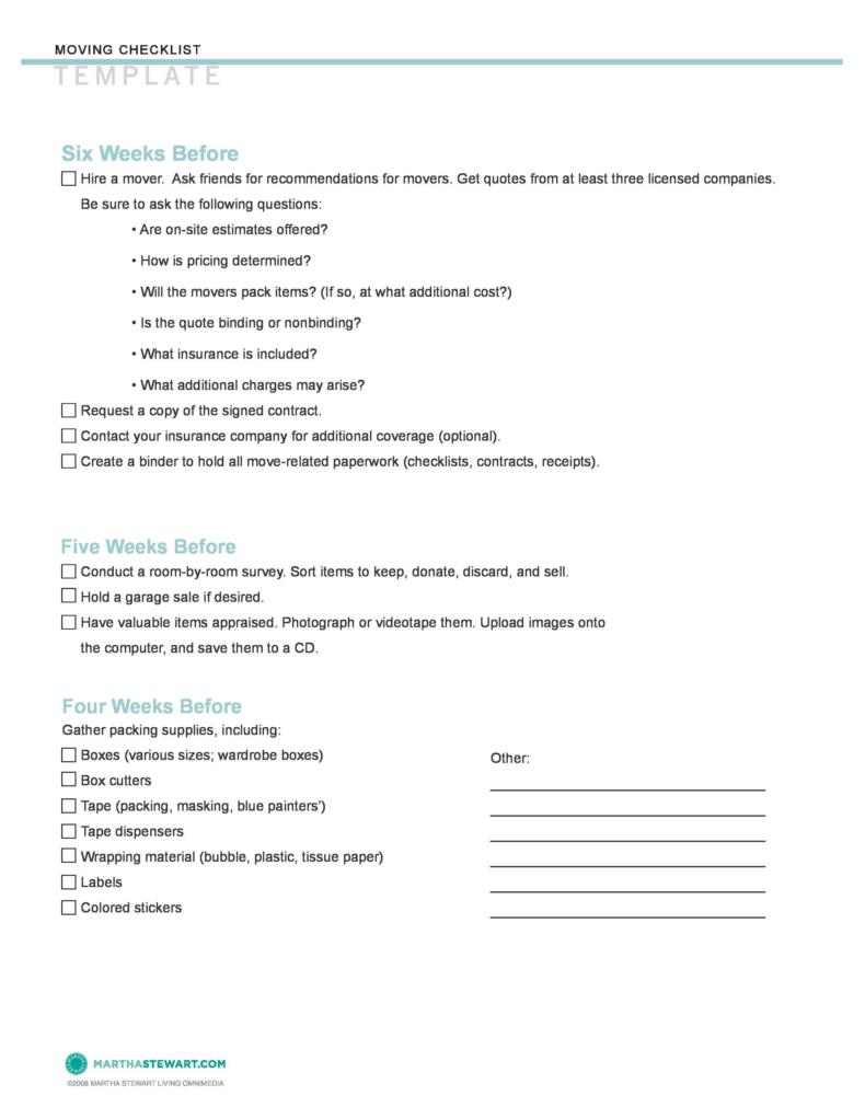 45 Great Moving Checklists [Checklist for Moving In / Out] ᐅ TemplateLab