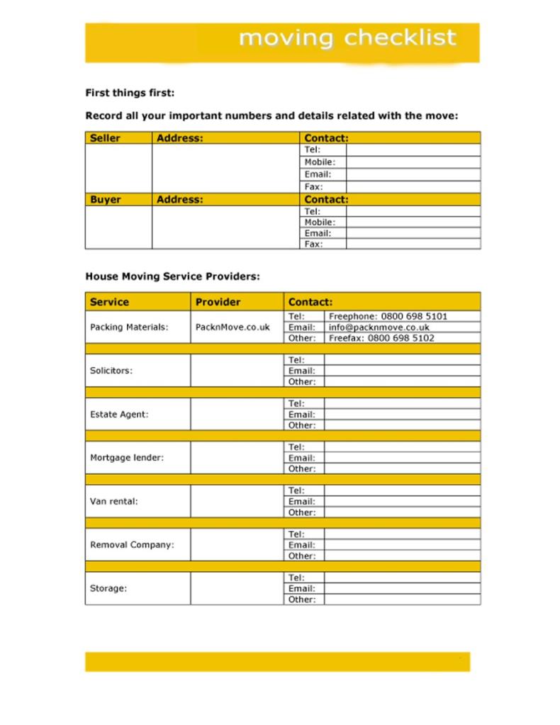 45 Great Moving Checklists [Checklist for Moving In / Out] ᐅ TemplateLab