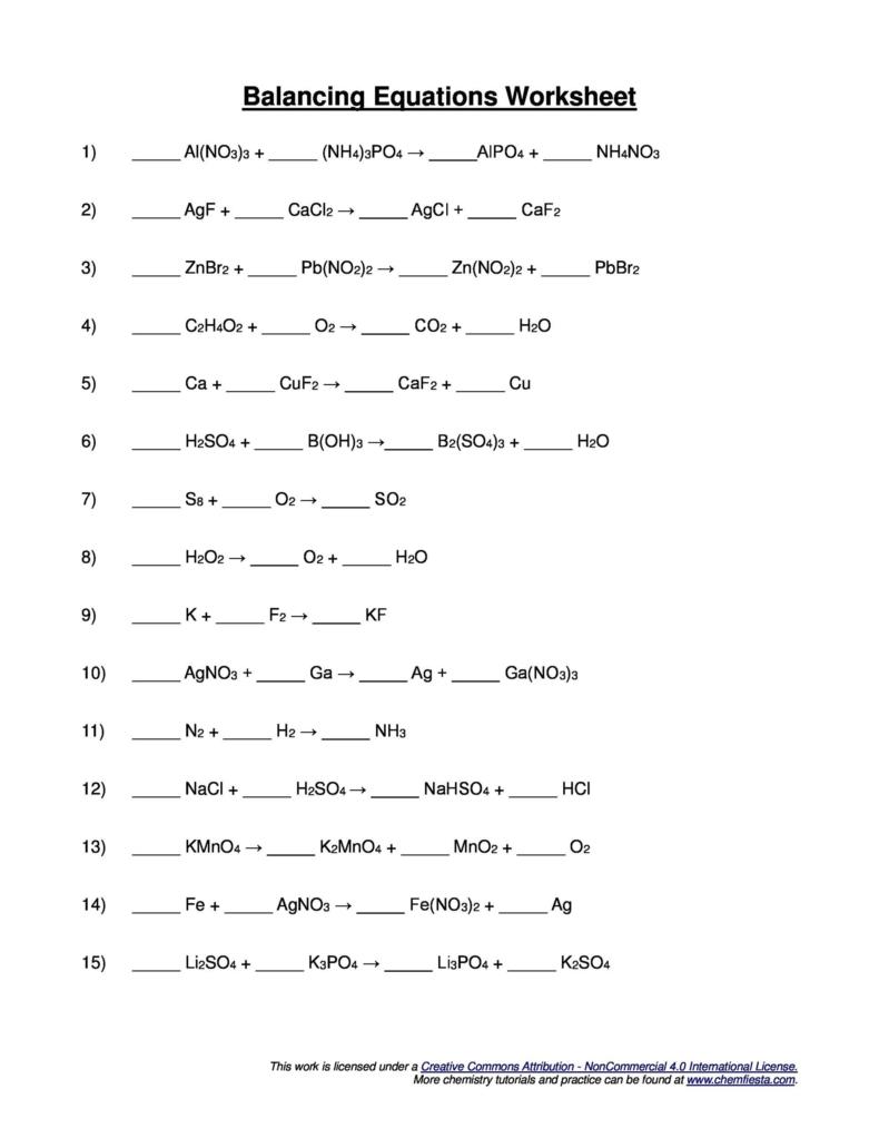 49 Balancing Chemical Equations Worksheets [with Answers]