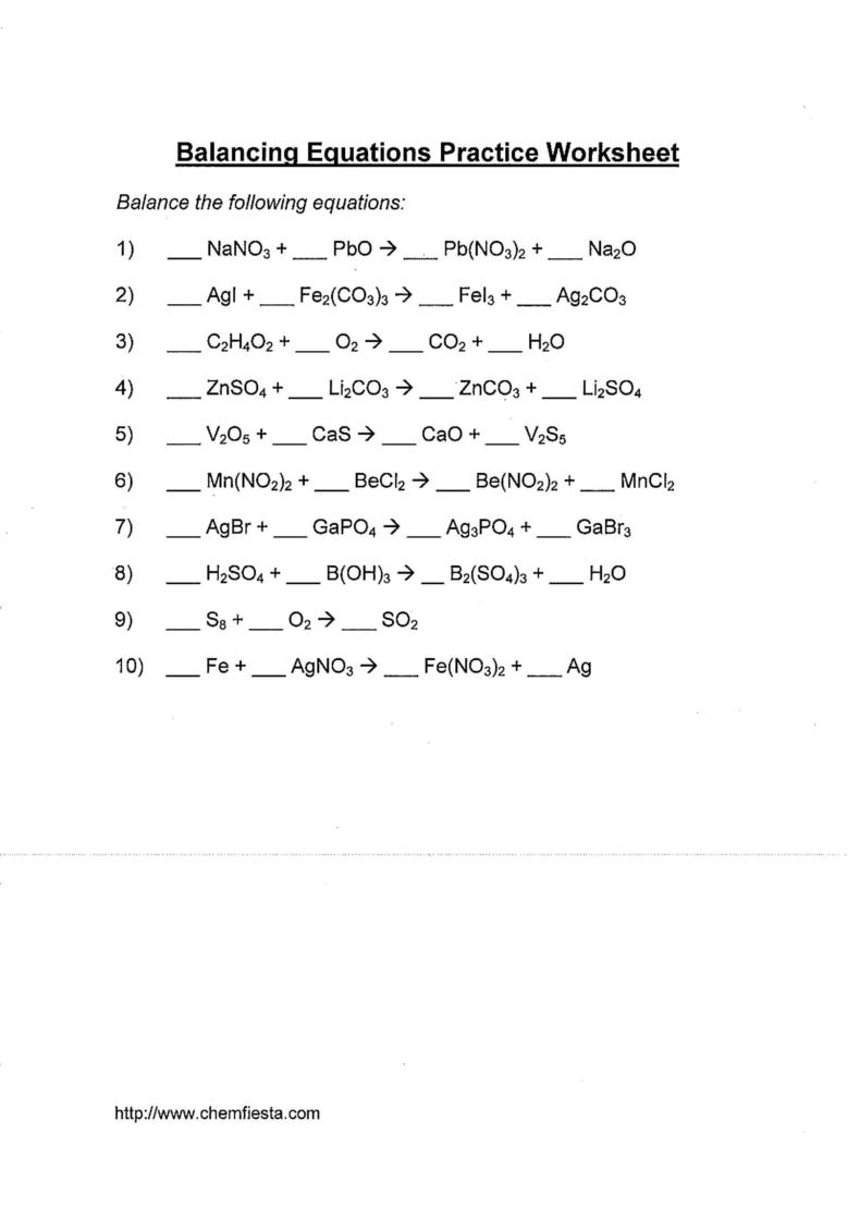 49 Balancing Chemical Equations Worksheets [with Answers]