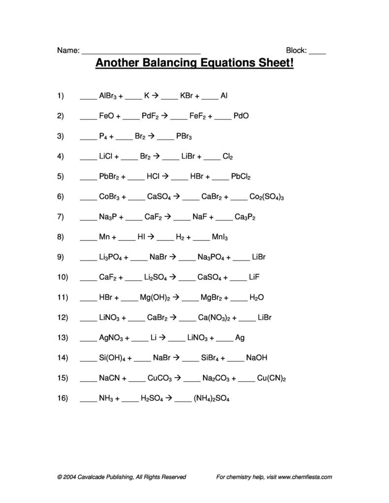 49 Balancing Chemical Equations Worksheets [with Answers]