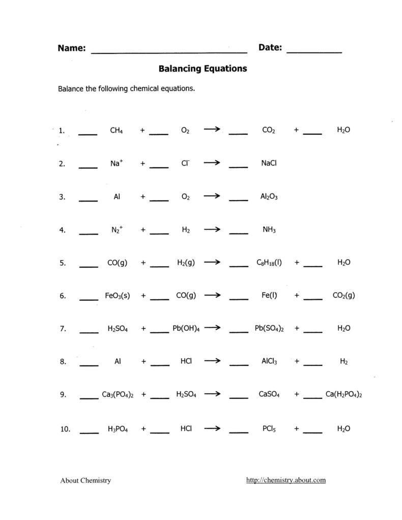 49 Balancing Chemical Equations Worksheets [with Answers]