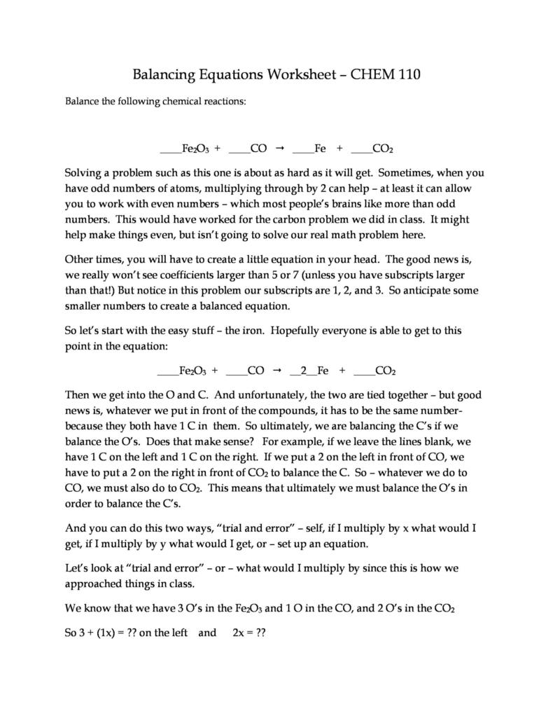 49 Balancing Chemical Equations Worksheets [with Answers]
