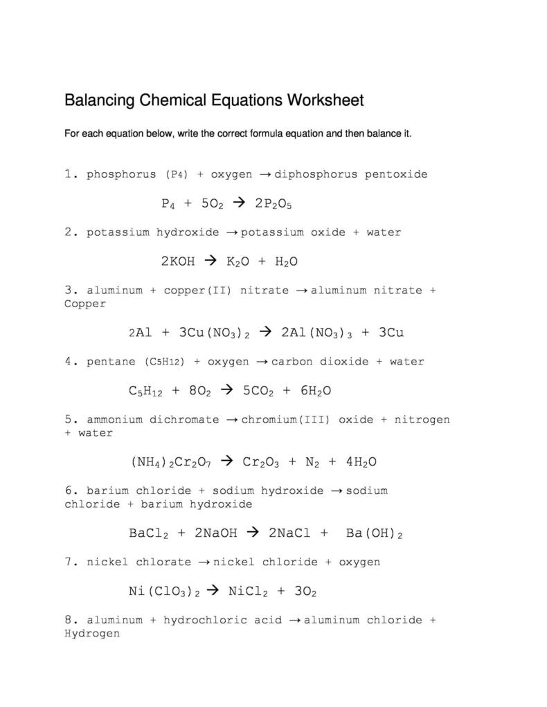 49 Balancing Chemical Equations Worksheets [with Answers]