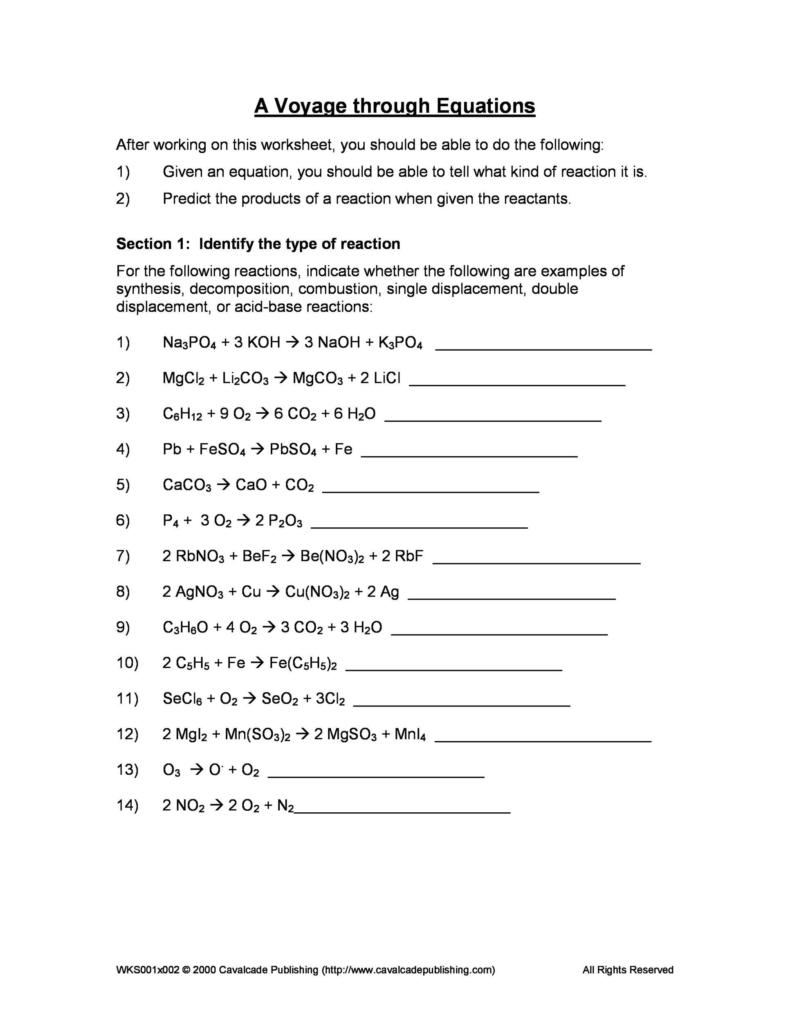 49 Balancing Chemical Equations Worksheets [with Answers]