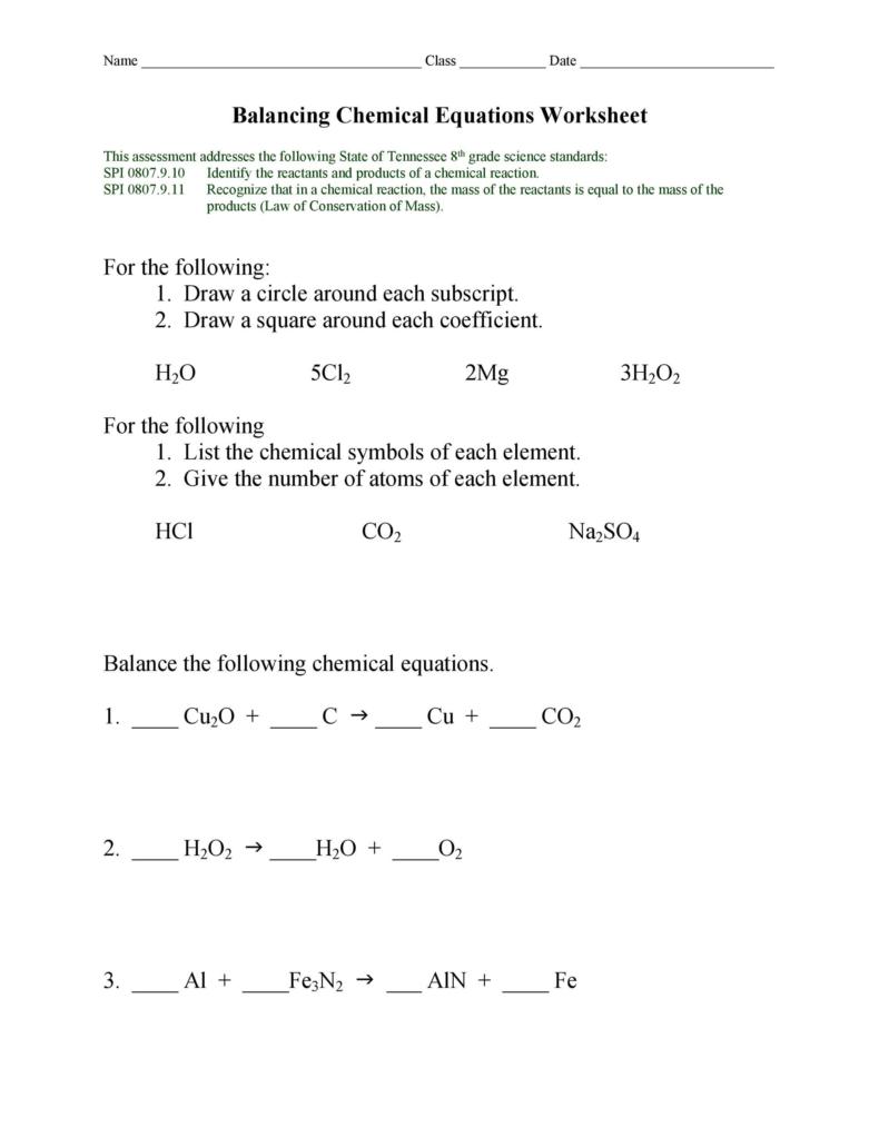 49 Balancing Chemical Equations Worksheets [with Answers]