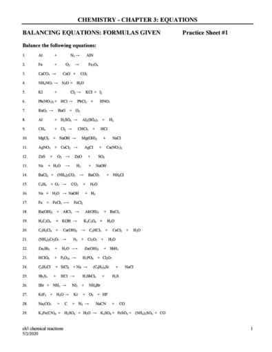 49 Balancing Chemical Equations Worksheets [with Answers]