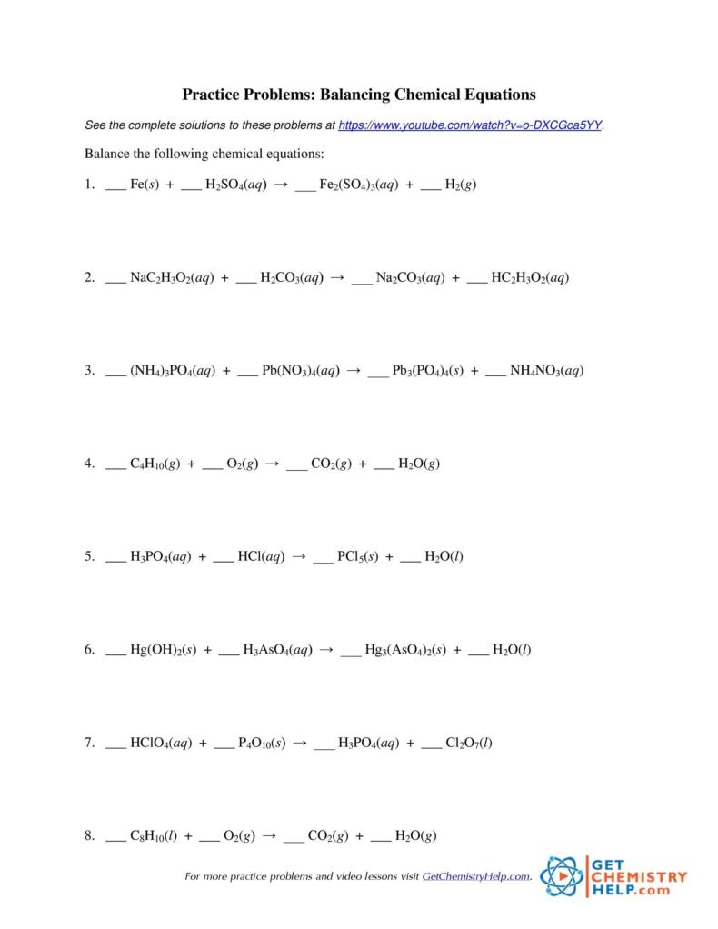 49 Balancing Chemical Equations Worksheets [with Answers]