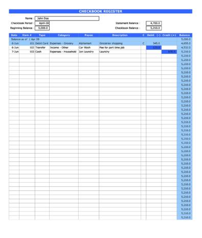 39 Checkbook Register Templates [100% Free, Printable] ᐅ TemplateLab
