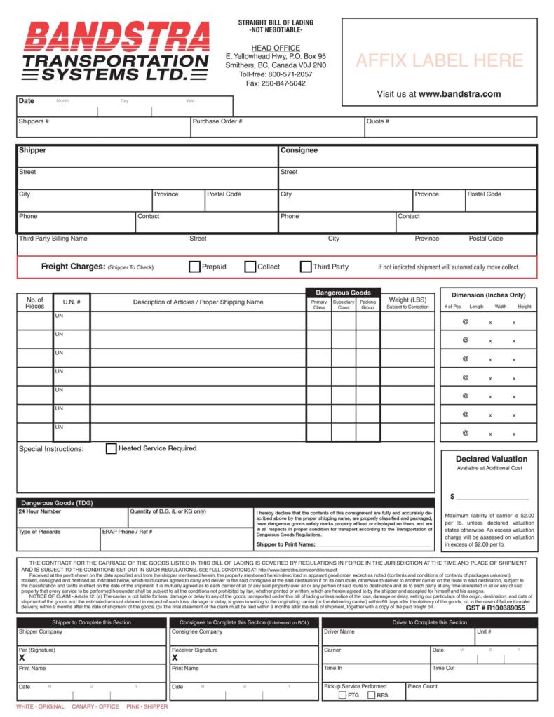 40 Free Bill of Lading Forms & Templates ᐅ TemplateLab