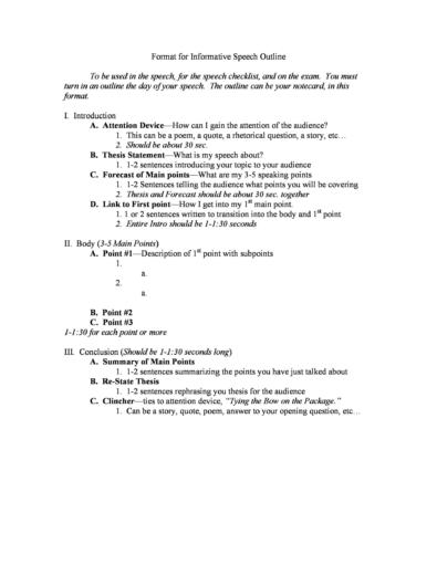 43 Informative Speech Outline Templates & Examples