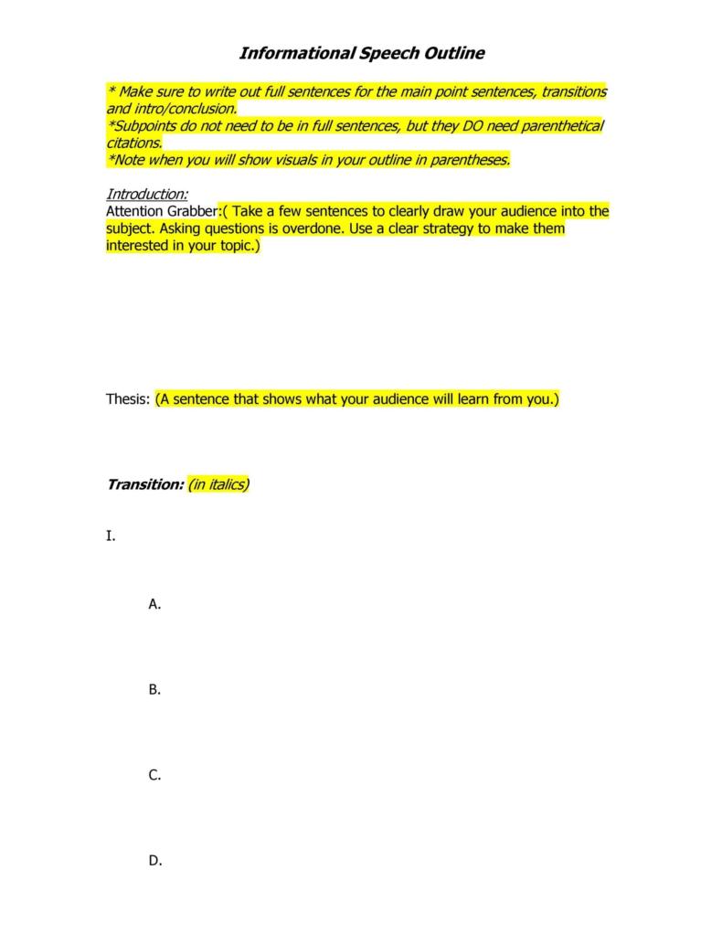 43 Informative Speech Outline Templates & Examples