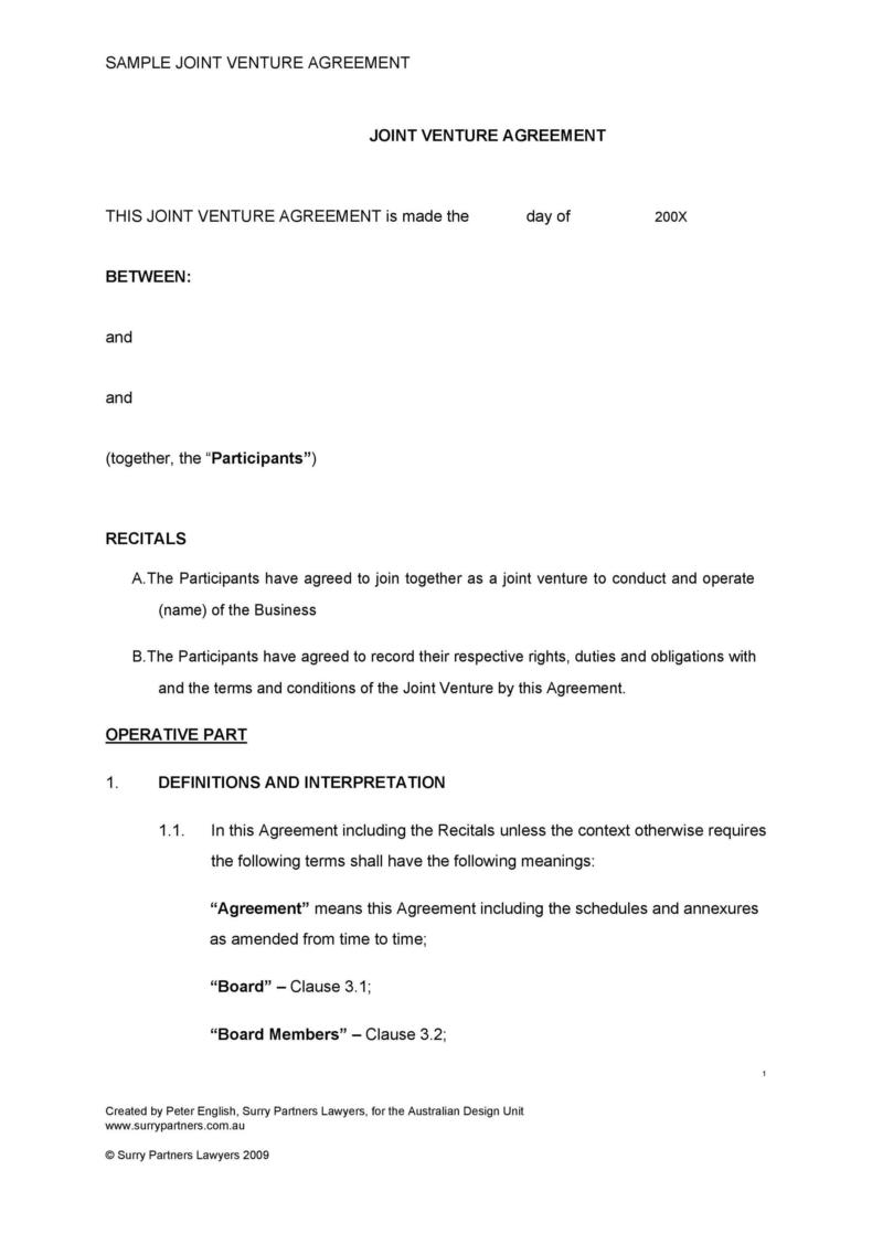 53 Simple Joint Venture Agreement Templates [PDF, DOC] ᐅ TemplateLab