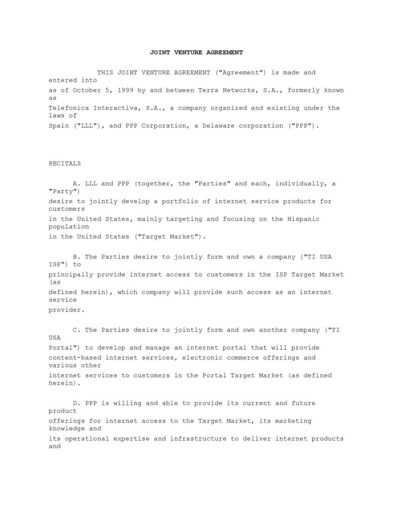 53 Simple Joint Venture Agreement Templates [PDF, DOC] ᐅ TemplateLab