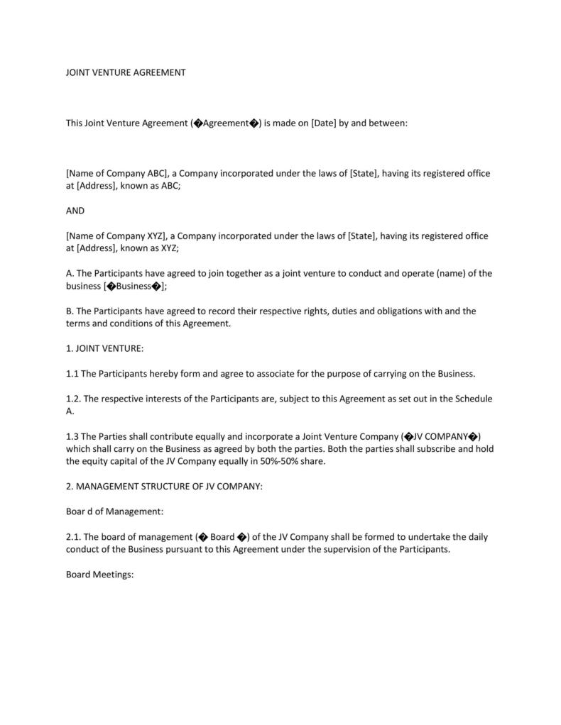 53 Simple Joint Venture Agreement Templates [PDF, DOC] ᐅ TemplateLab