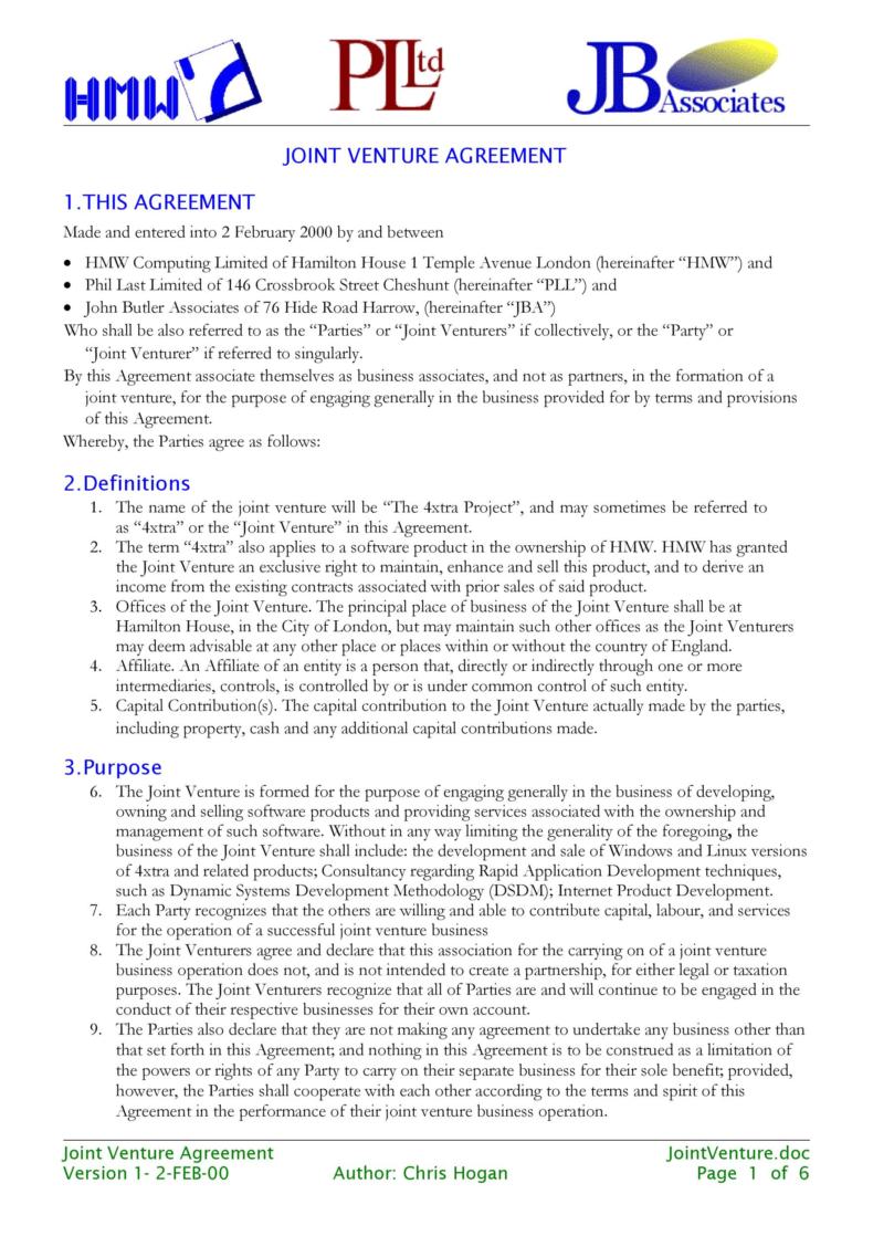 53 Simple Joint Venture Agreement Templates [PDF, DOC] ᐅ TemplateLab