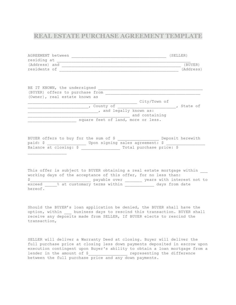 37 Simple Purchase Agreement Templates [Real Estate, Business]