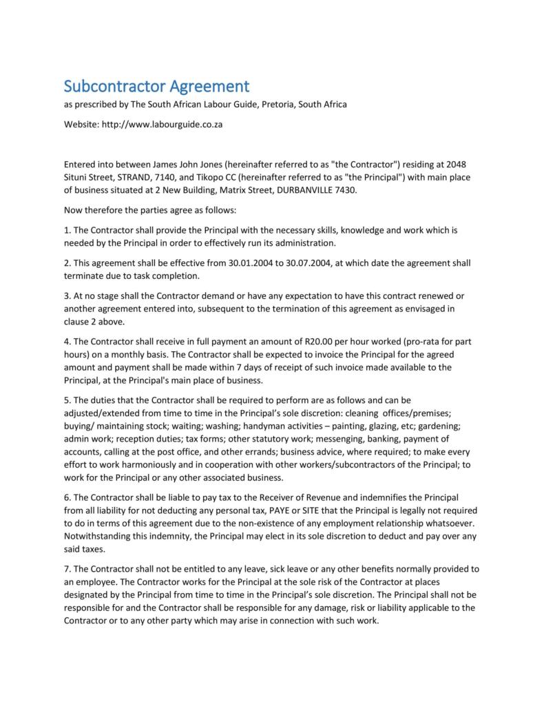 39 Free Subcontractor Agreement Templates & Samples