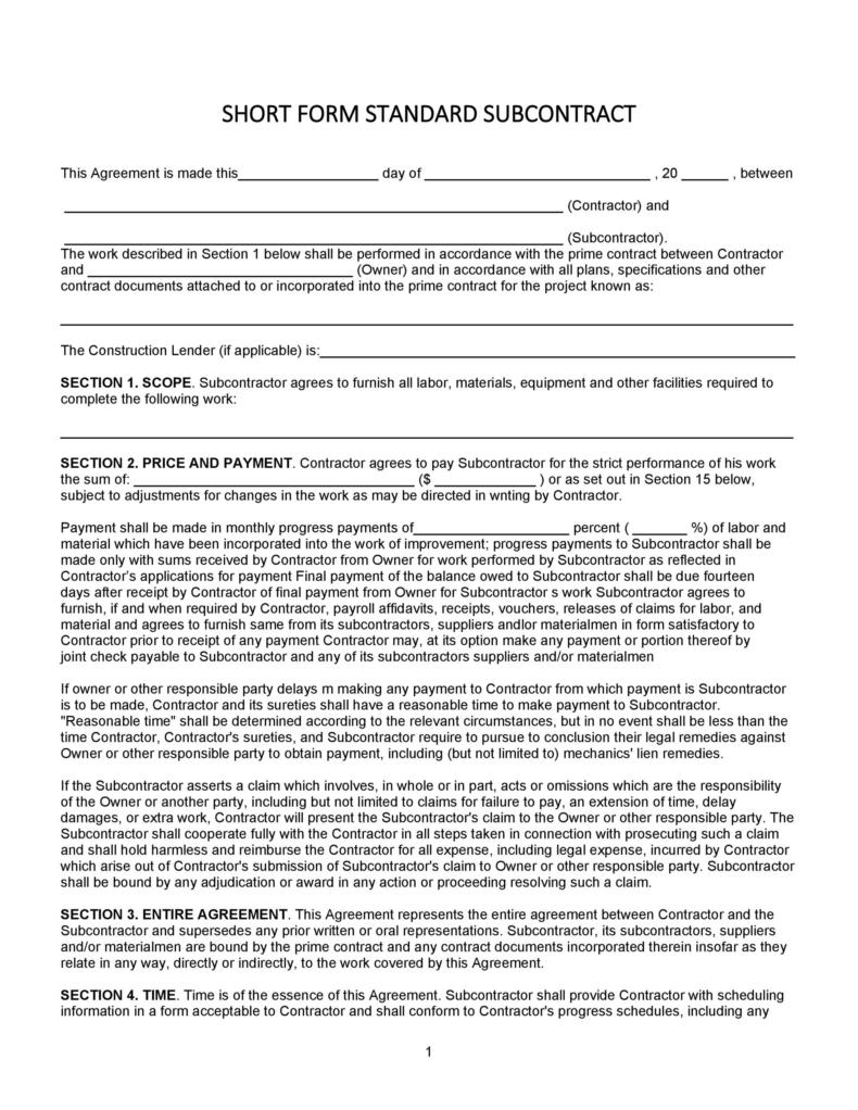 39 Free Subcontractor Agreement Templates & Samples