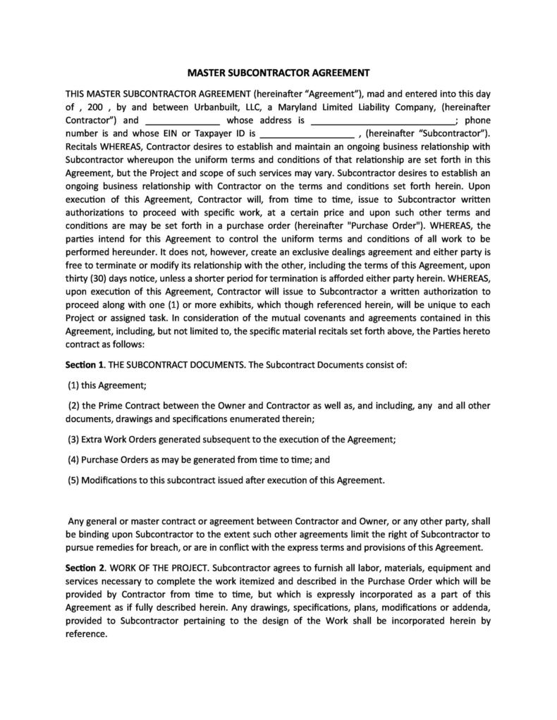 39 Free Subcontractor Agreement Templates & Samples