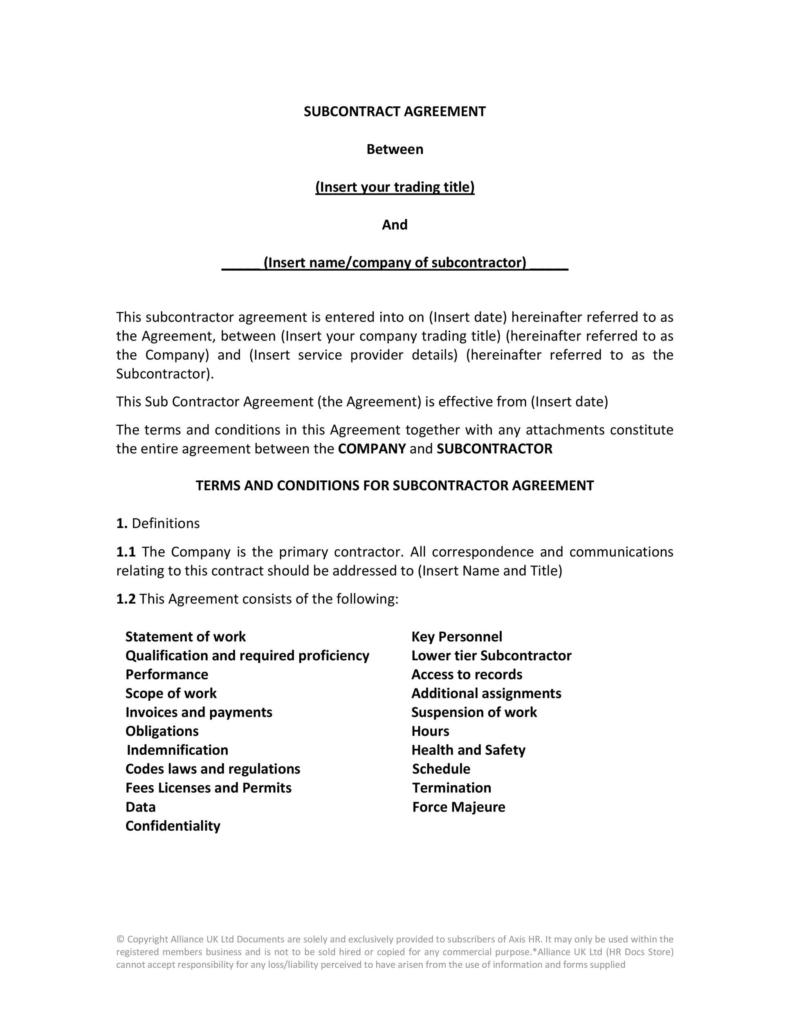 39 Free Subcontractor Agreement Templates & Samples