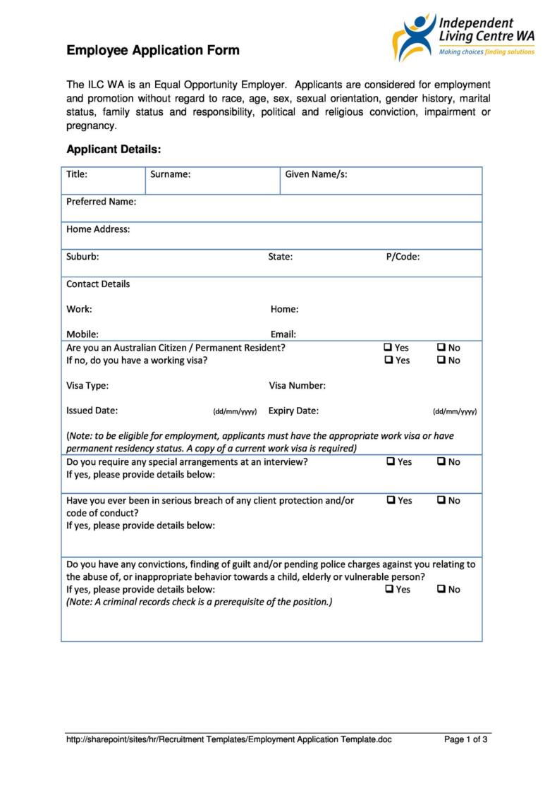 56 Free Employment & Job Application Form Templates [Printable] ᐅ ...