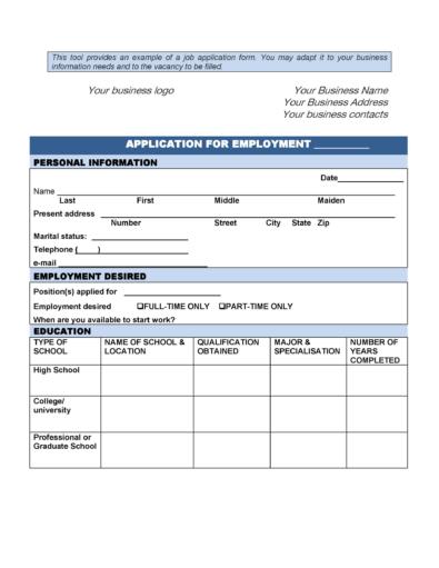50 Free Employment / Job Application Form Templates [Printable] ᐅ ...
