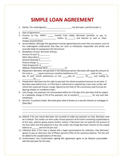 40+ Simple Loan Agreement Templates [FREE] ᐅ TemplateLab
