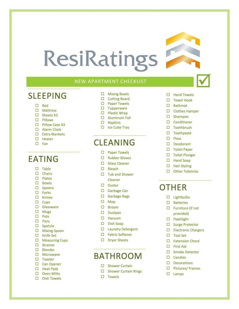 First / New Apartment Checklist - 40 Essential Templates ᐅ TemplateLab
